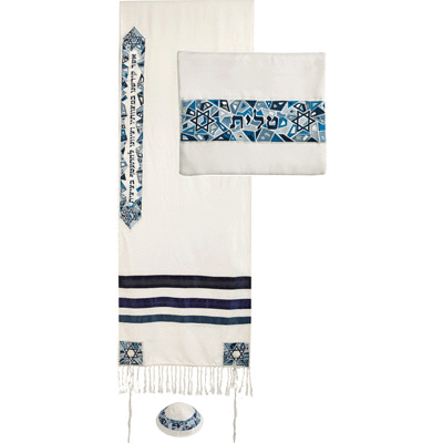 Embroidered Mosaic Tallit Set in Blues – CBL Fine Art